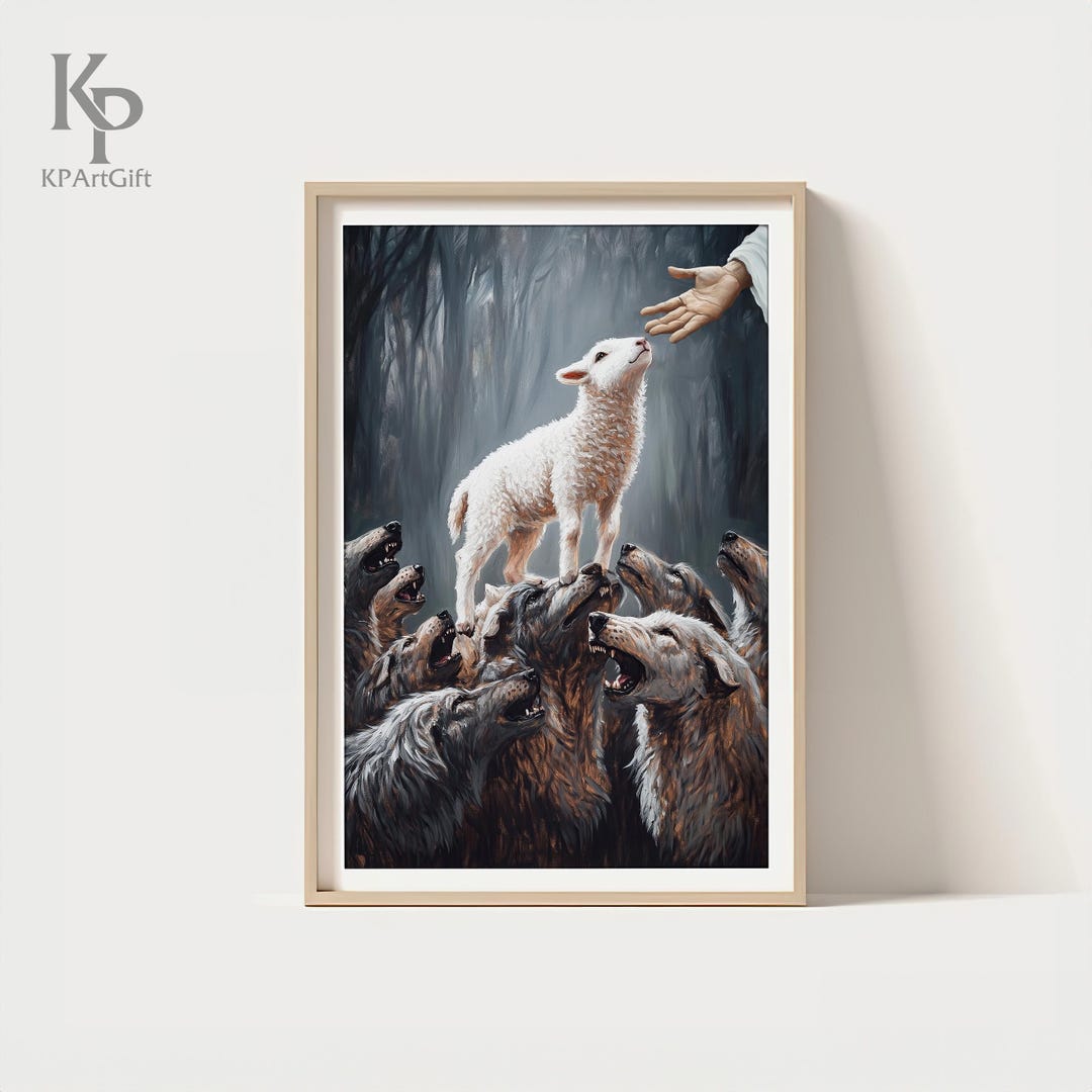 Jesus Protecting Lamb From Wolves Digital Wall Art, Spiritual Christian ...