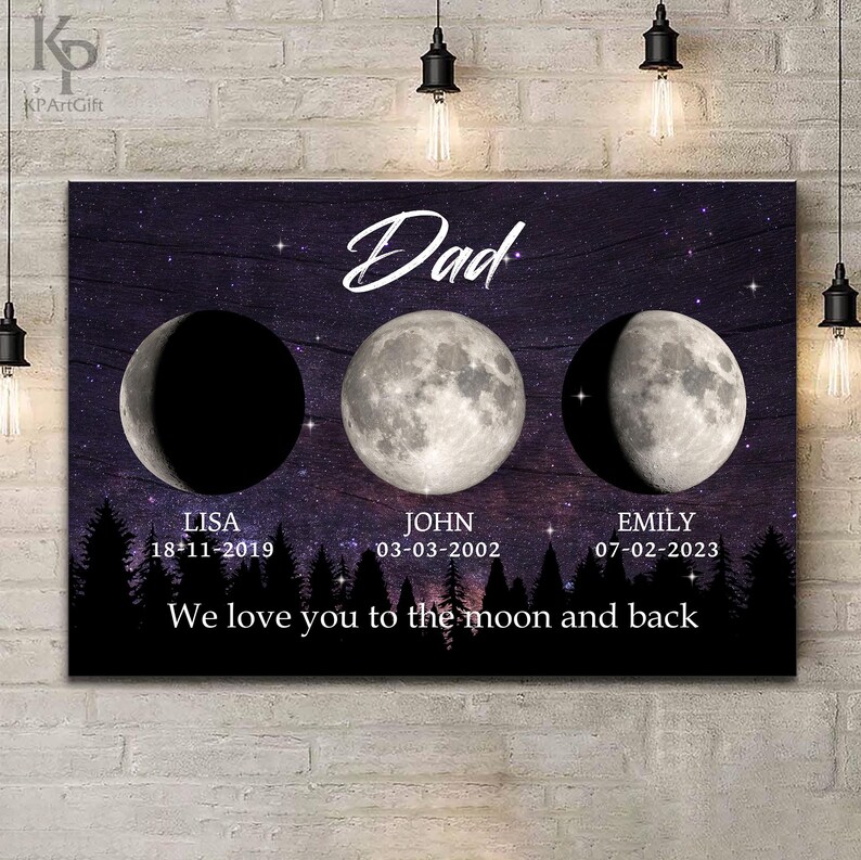 Personalized Moon Phase Canvas – Custom Lunar Gift for Dad, Starry ...