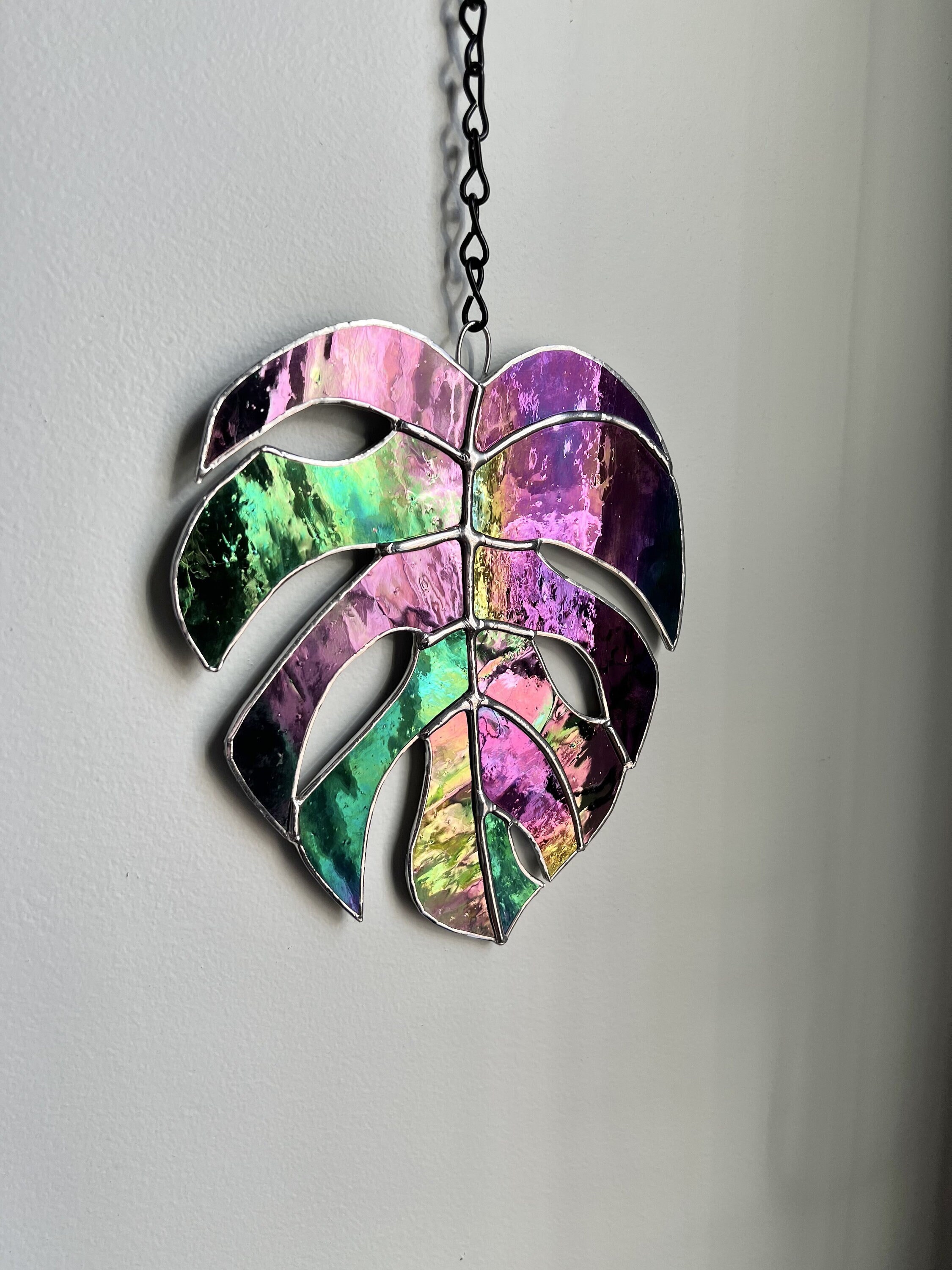 Stained Glass Monstera Leaf Monstera Sun Catcher Mirror - Etsy