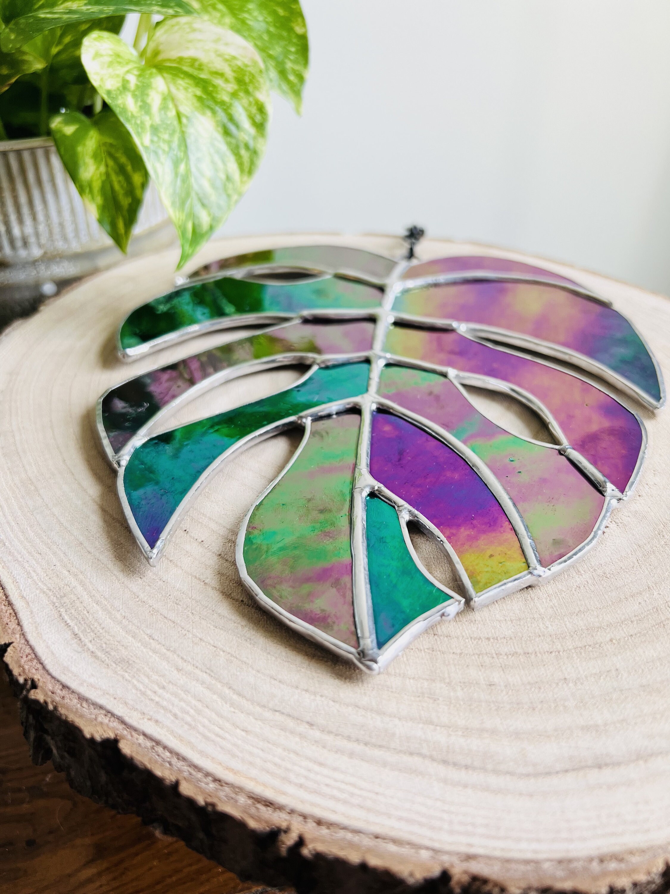 Stained Glass Monstera Leaf Monstera Sun Catcher Mirror - Etsy