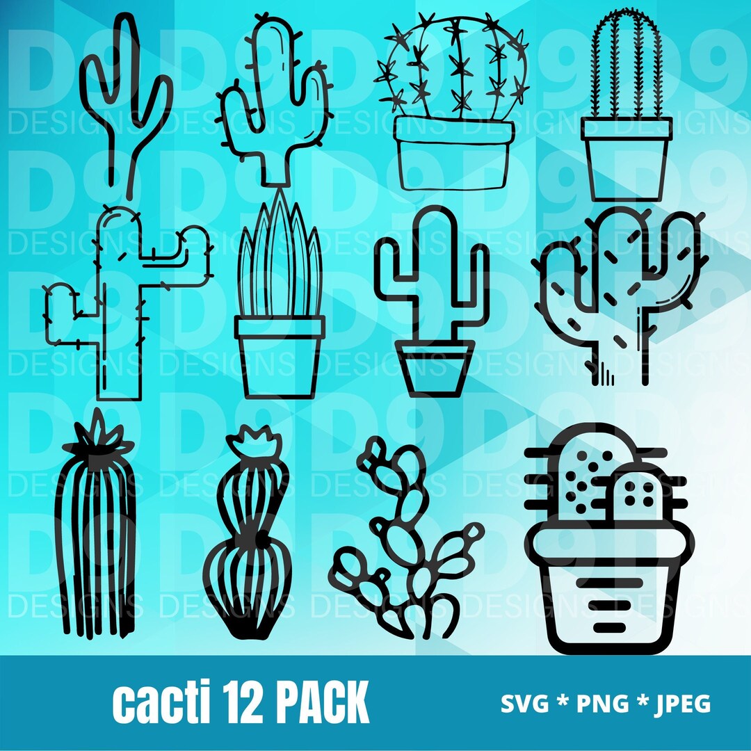 Cactus SVG 12 Pack Decal Instant Digital Download Cactus Svg Jpeg Png ...