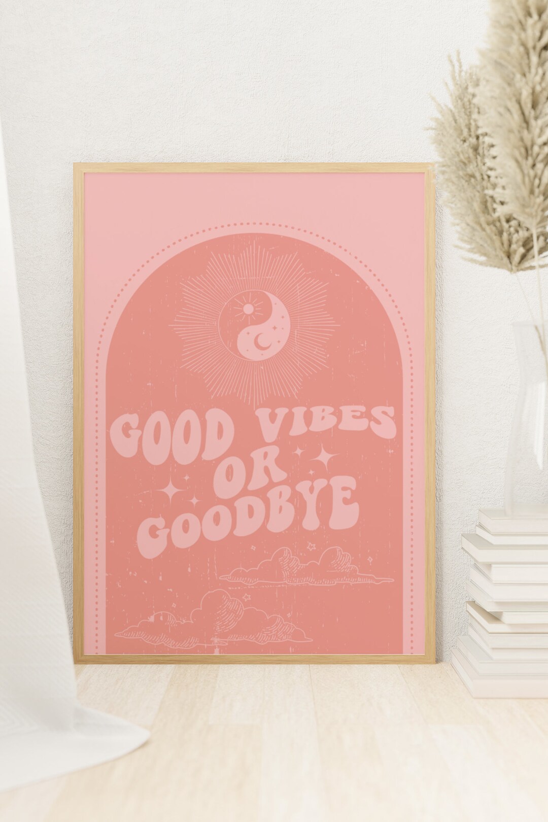 Good Vibes Welcome Poster, Boho Retro Wall Art, Yinyang Sky Celestial ...