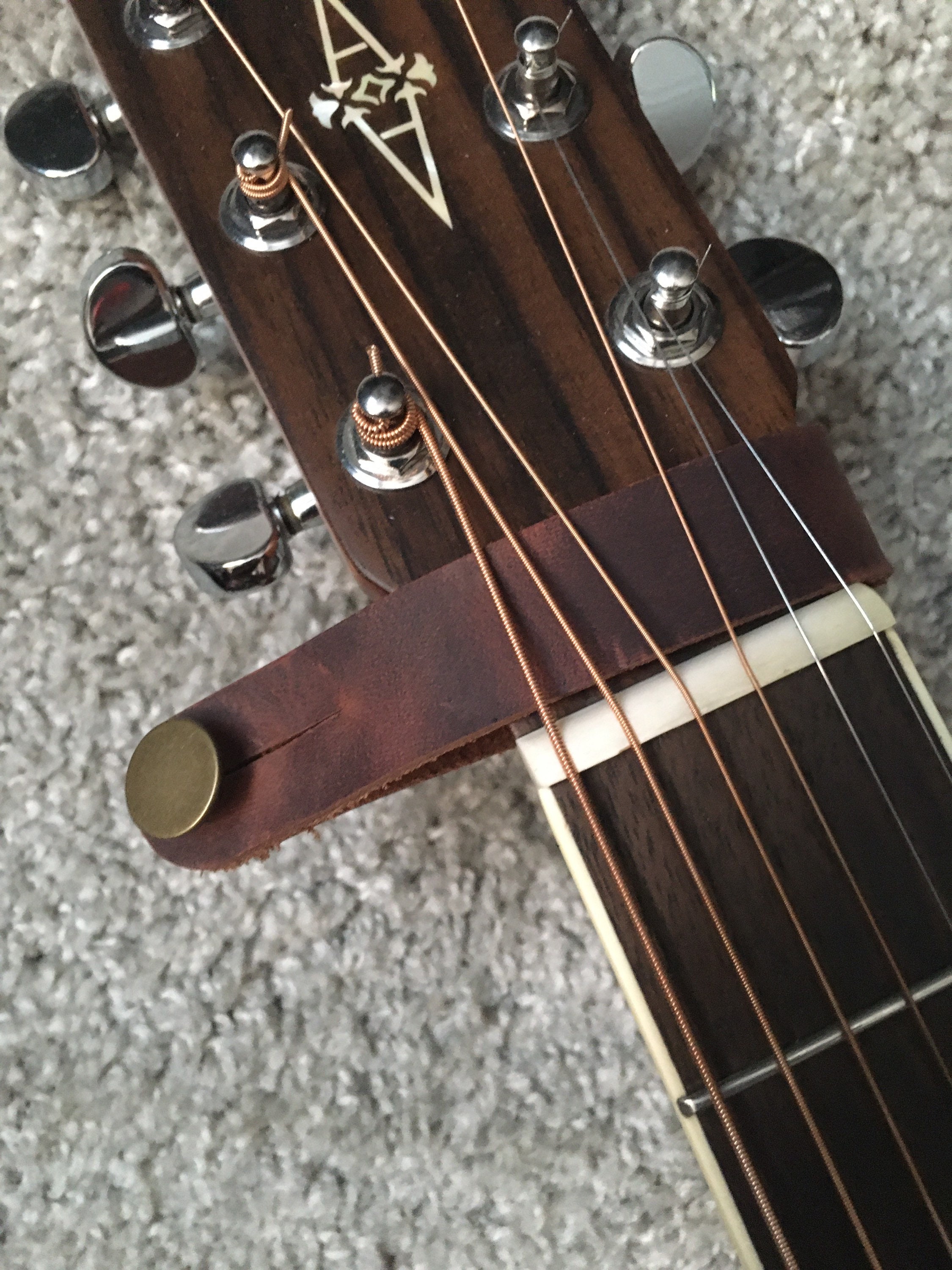 Custom Leather Acoustic Guitar Peghead Strap Button - Black or Brown - Etsy