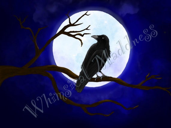 The Crow Full Moon Night Raven Tree Pdf Jpeg | Etsy