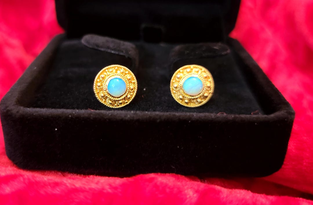 Antique Chinese 24K Gold Opal Earrings - Custom Repurposed Buttons Hand ...