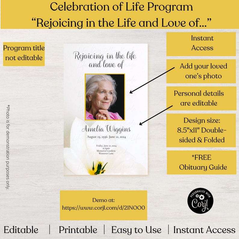 Editable Funeral Program Template for Remembrance Events - Rejoicing In ...