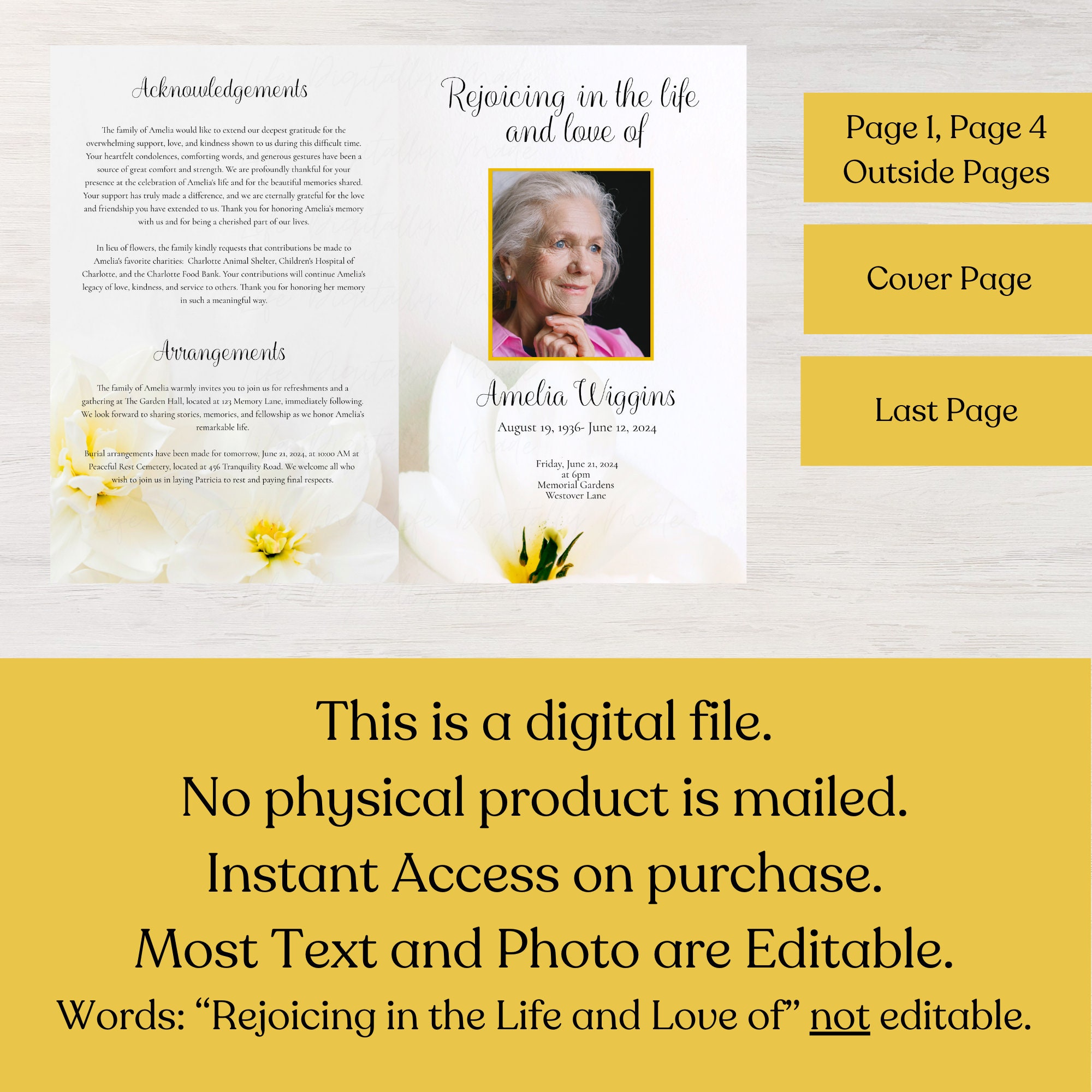 Editable Funeral Program Template for Remembrance Events - Rejoicing In ...