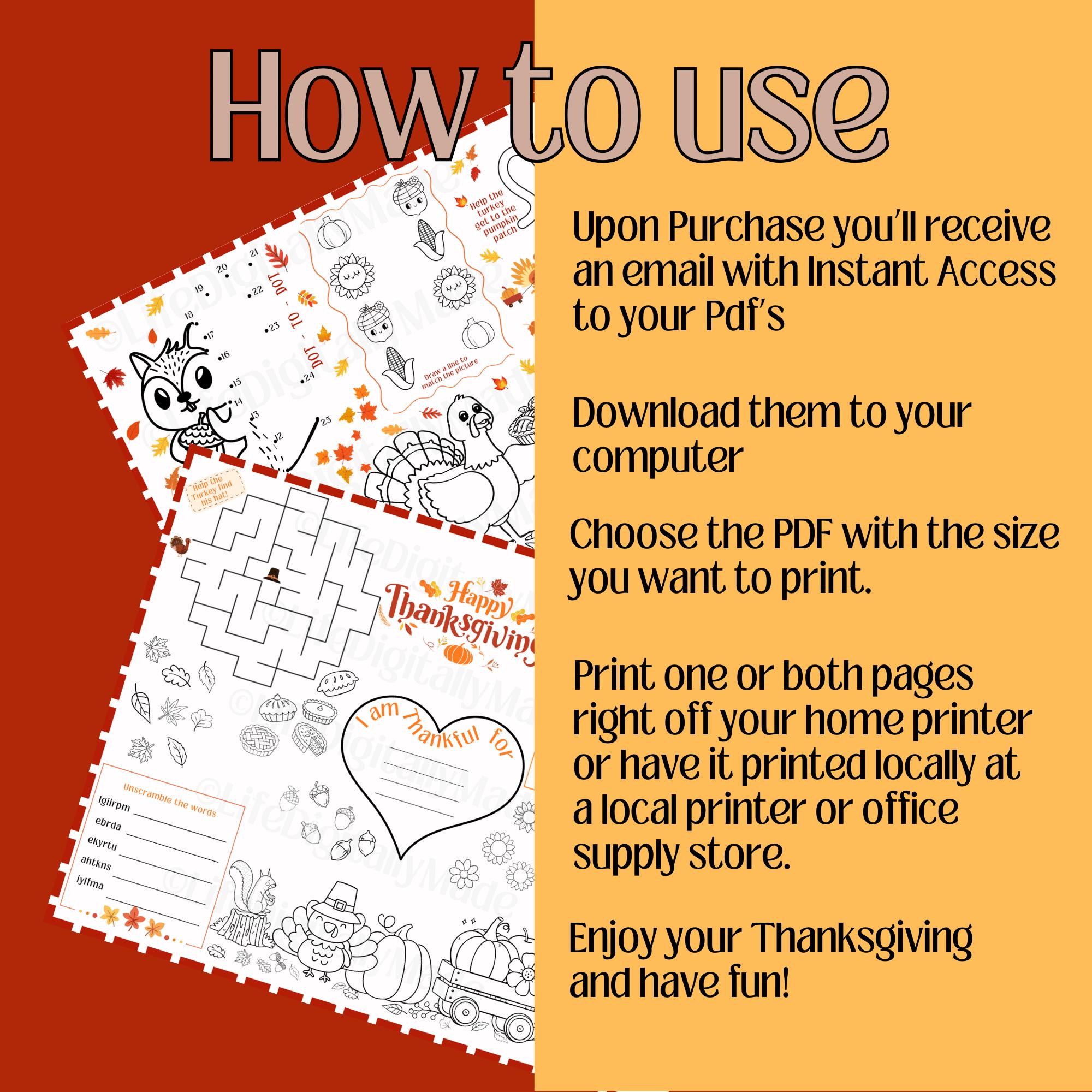 Thanksgiving Kids Activities Placemat - Fun Printable Designs for ...