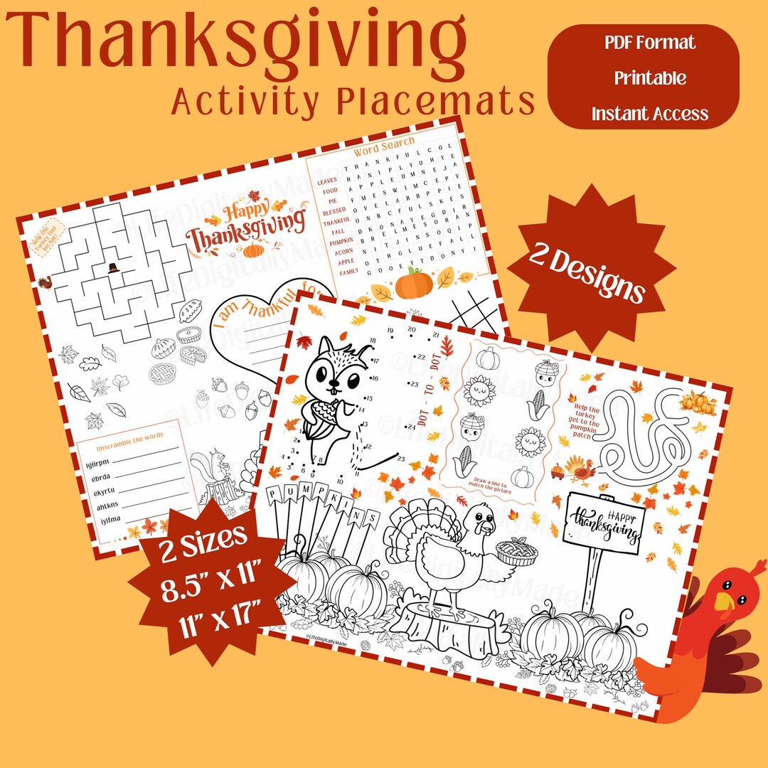 Thanksgiving Kids Activities Placemat - Fun Printable Designs for ...