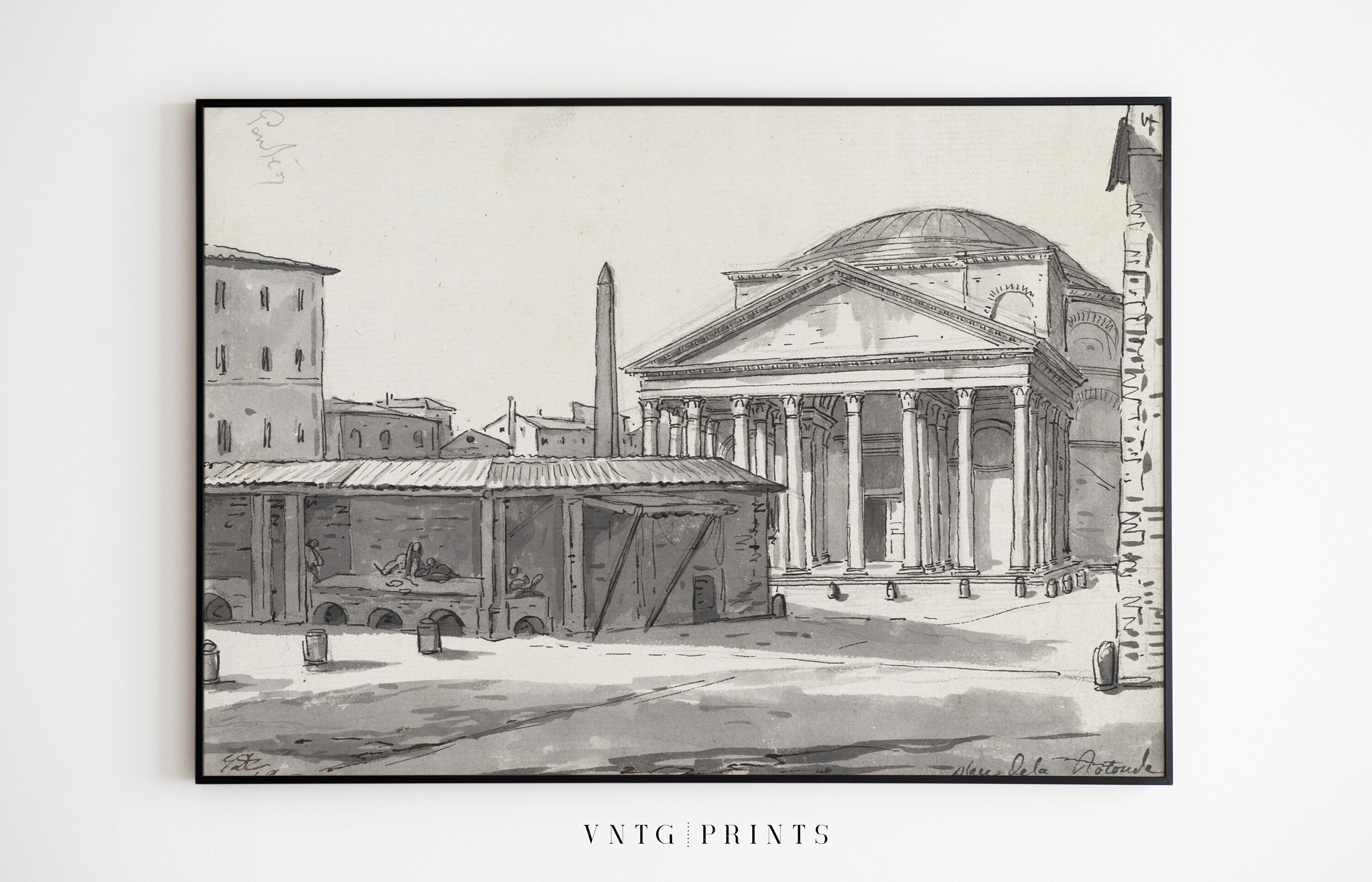 Vintage Italian Architecture Piazza | Pantheon Rome Italy Drawing ...