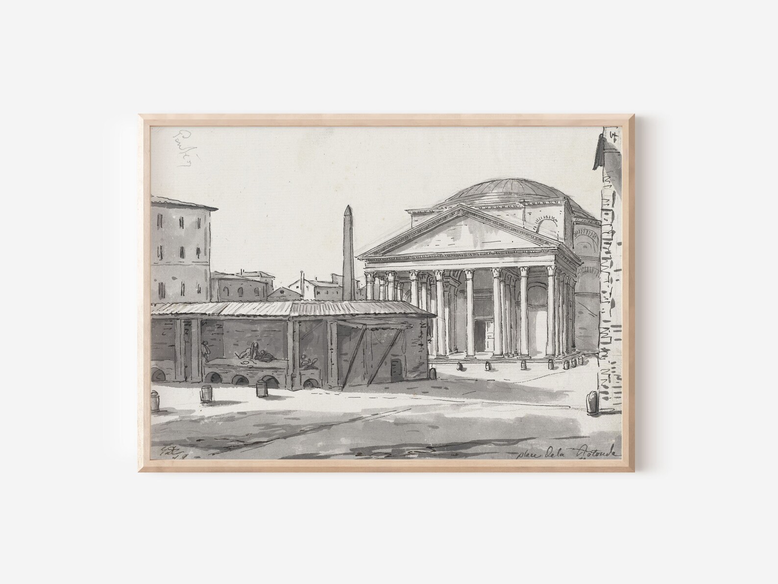 Vintage Italian Architecture Piazza | Pantheon Rome Italy Drawing ...