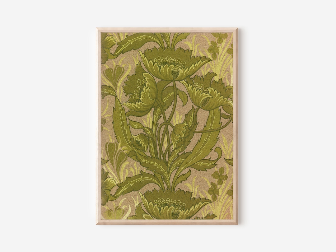 Green Floral Vintage Wallpaper Print | Antique Flowers Spring Country ...