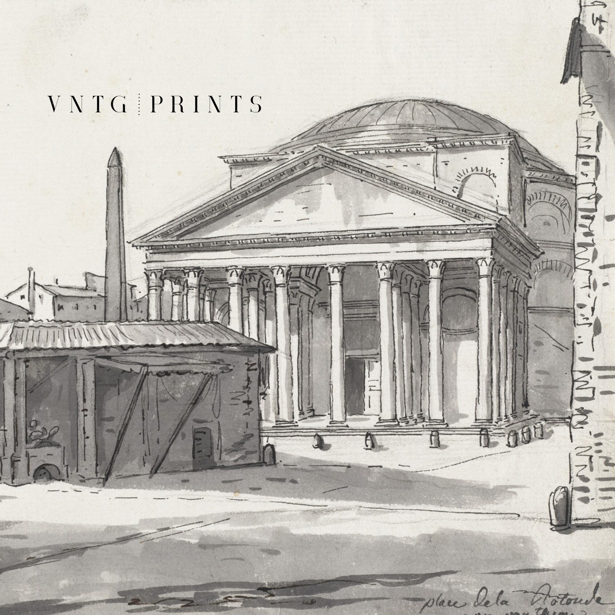 Vintage Italian Architecture Piazza | Pantheon Rome Italy Drawing ...