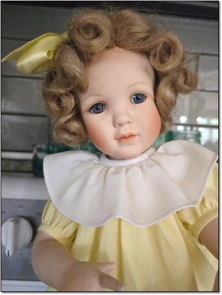 Vintage 1998 Blonde Porcelain 18 Doll in Yellow Dress. Morton Salt Collectible Doll for Danbury ...