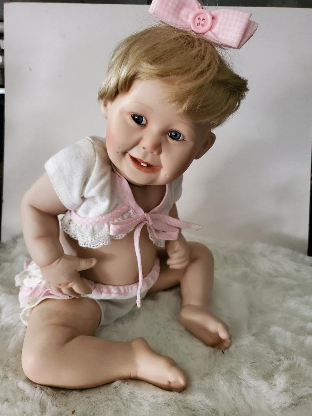 Vintage 1993, “cute as a Button” 12” (sitting) Porcelain Girl Doll by Ashton-drake Galleries. 30 ...