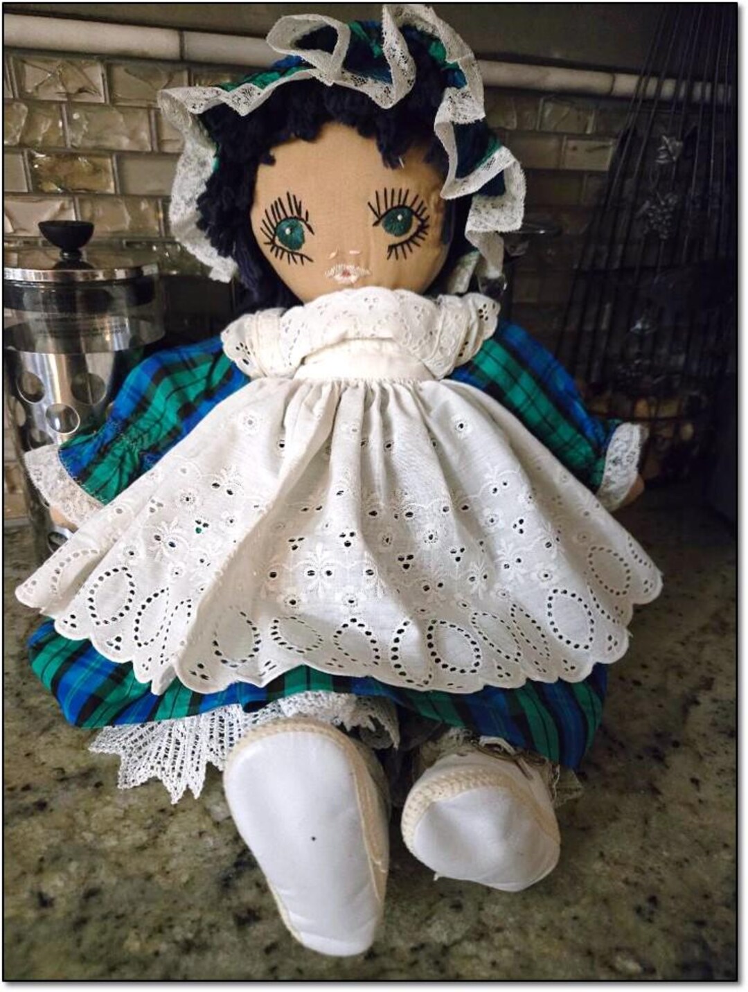 Vintage 1984, 19” Handmade Soft Cloth Doll With Embroidered Face by Alaskan Lucille Adams. 50 ...