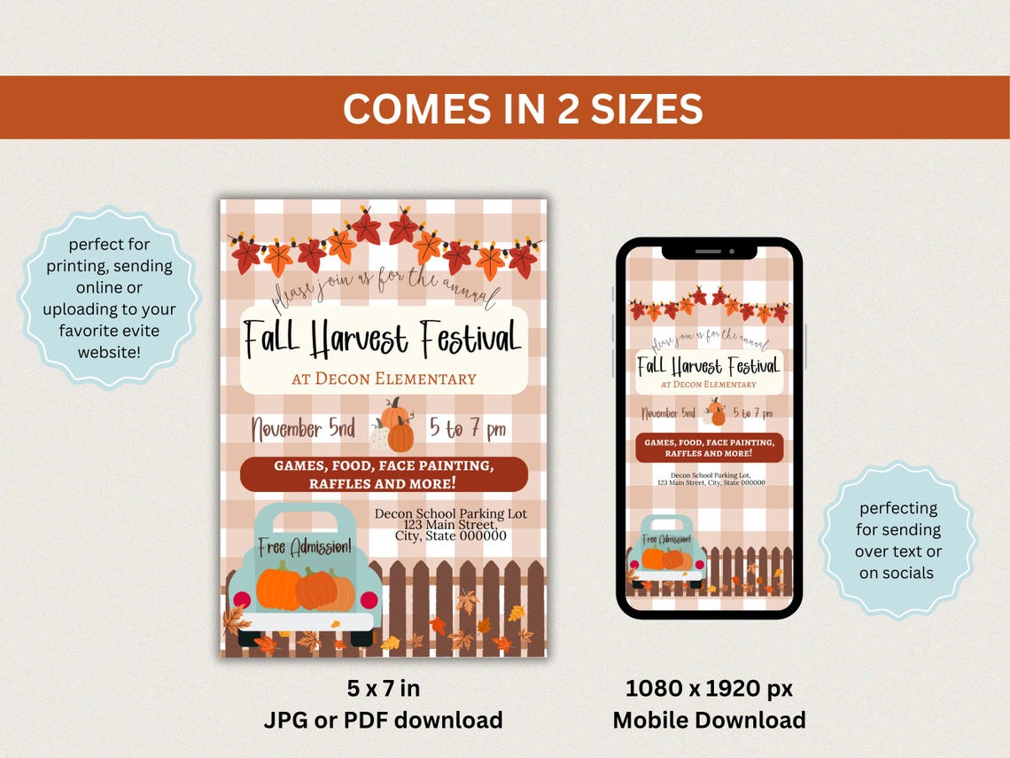 School Fall Festival Invitation, Fundraiser Poster, Fall Festival Flyer ...