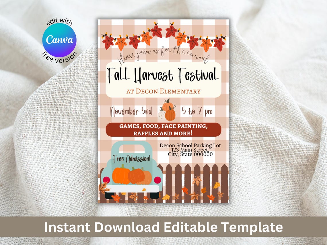 School Fall Festival Invitation, Fundraiser Poster, Fall Festival Flyer ...