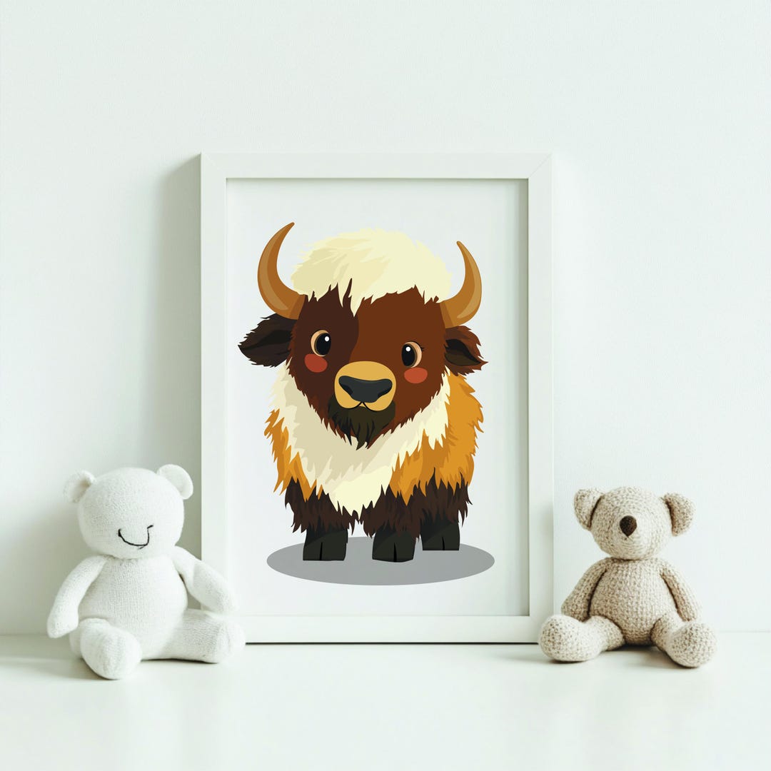 Cute Baby Buffalo Illustration | Nursery Art Clipart (digital Download ...