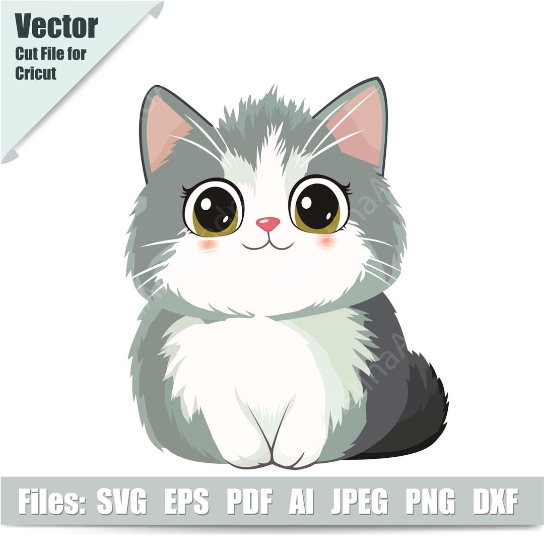 Cute Fluffy Cat Clipart | High-quality Animal Art | Printables ...