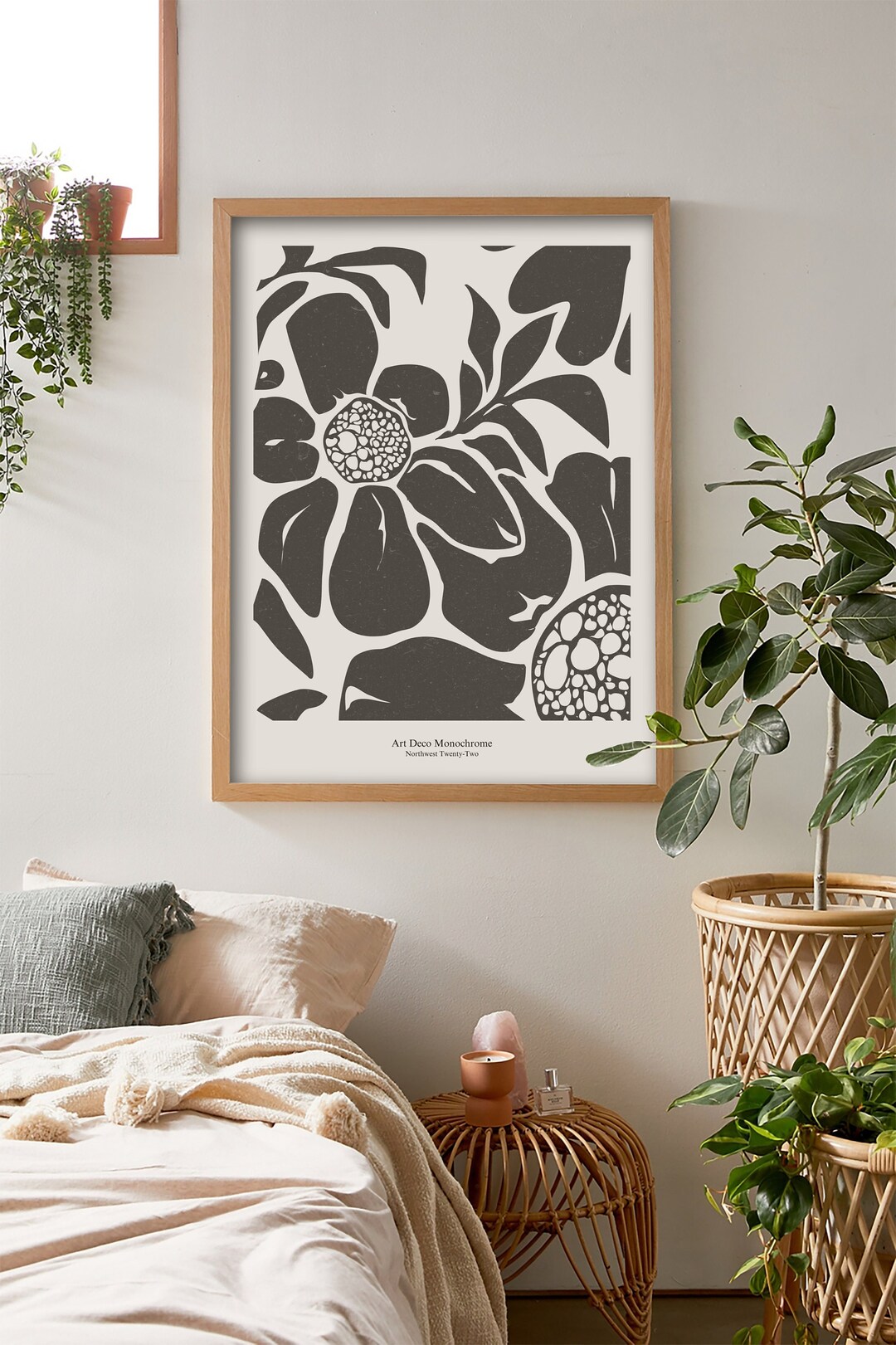 Monochrome Floral Digital Print 18x24 Printable Download, Mid-century ...