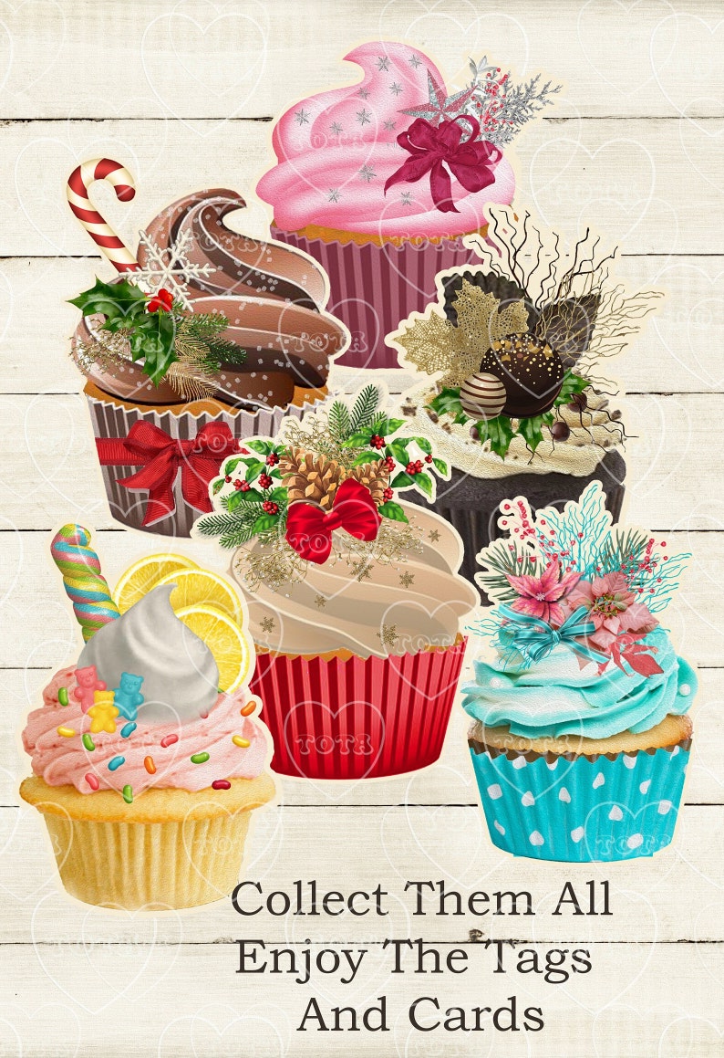 Christmas Cupcakes Clipart, Cupcake Art, Winter Art, Digital Art ...