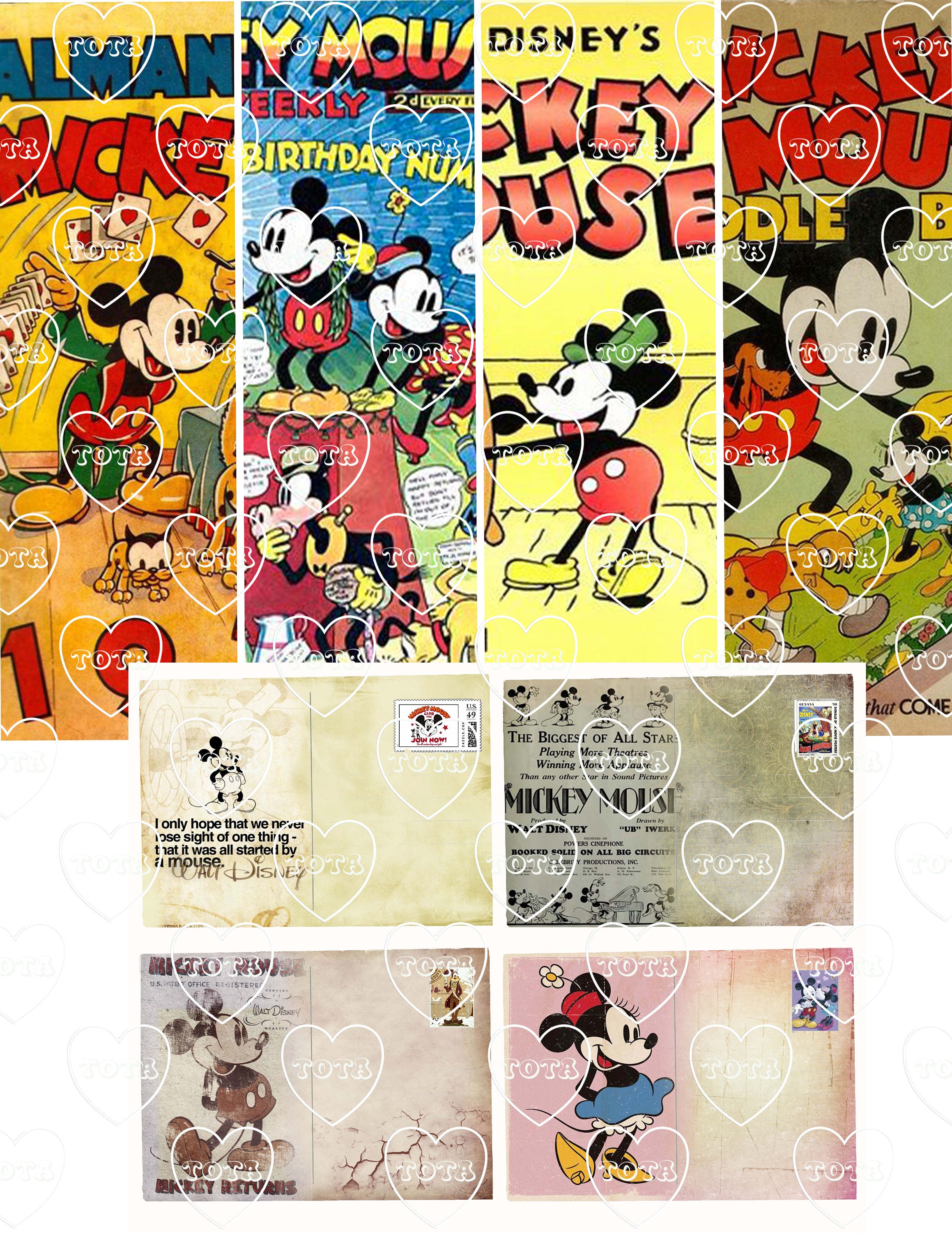 Vintage Mickey Postcards vintage Bookmark Junk Journal - Etsy