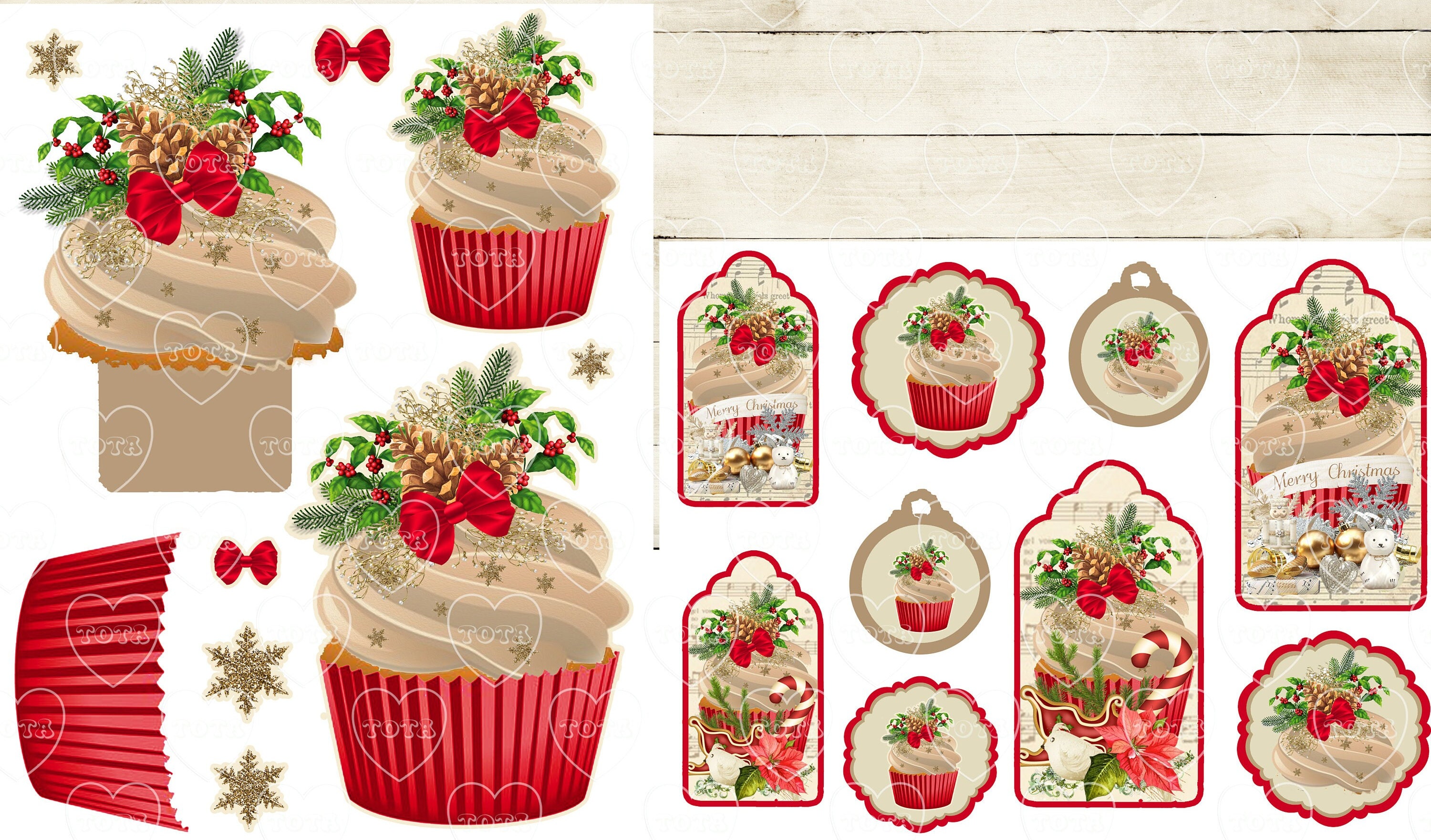 Christmas Cupcakes Clipart, Cupcake Art, Winter Art, Digital Art ...