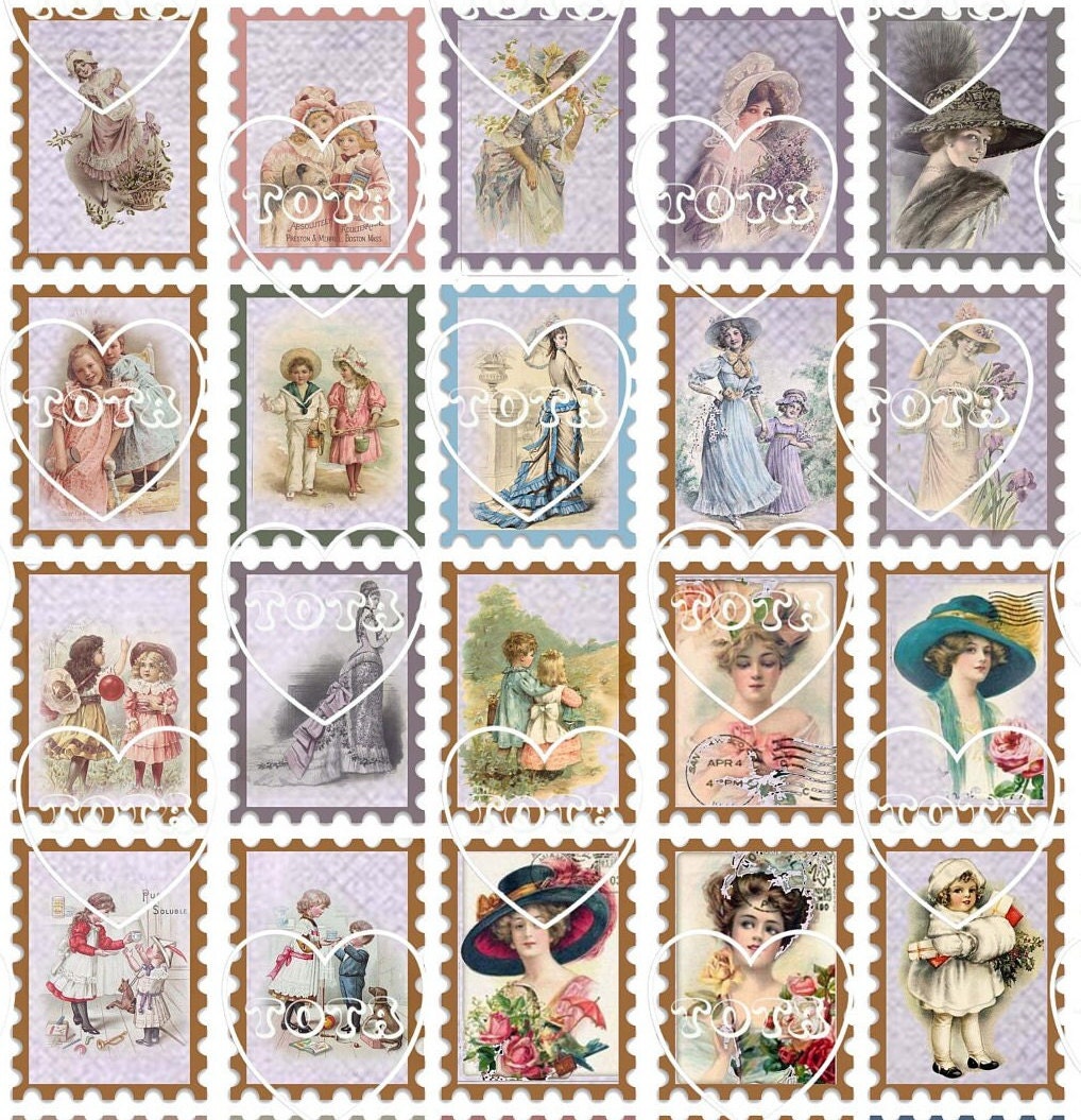 Vintage Postage Stamps Printable Sheet, Vintage Collage Sheet. Vintage ...