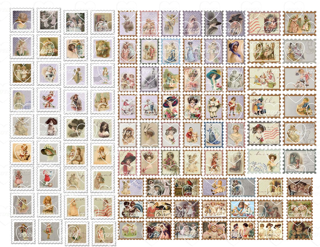 Vintage Postage Stamps Printable Sheet, Vintage Collage Sheet. Vintage ...
