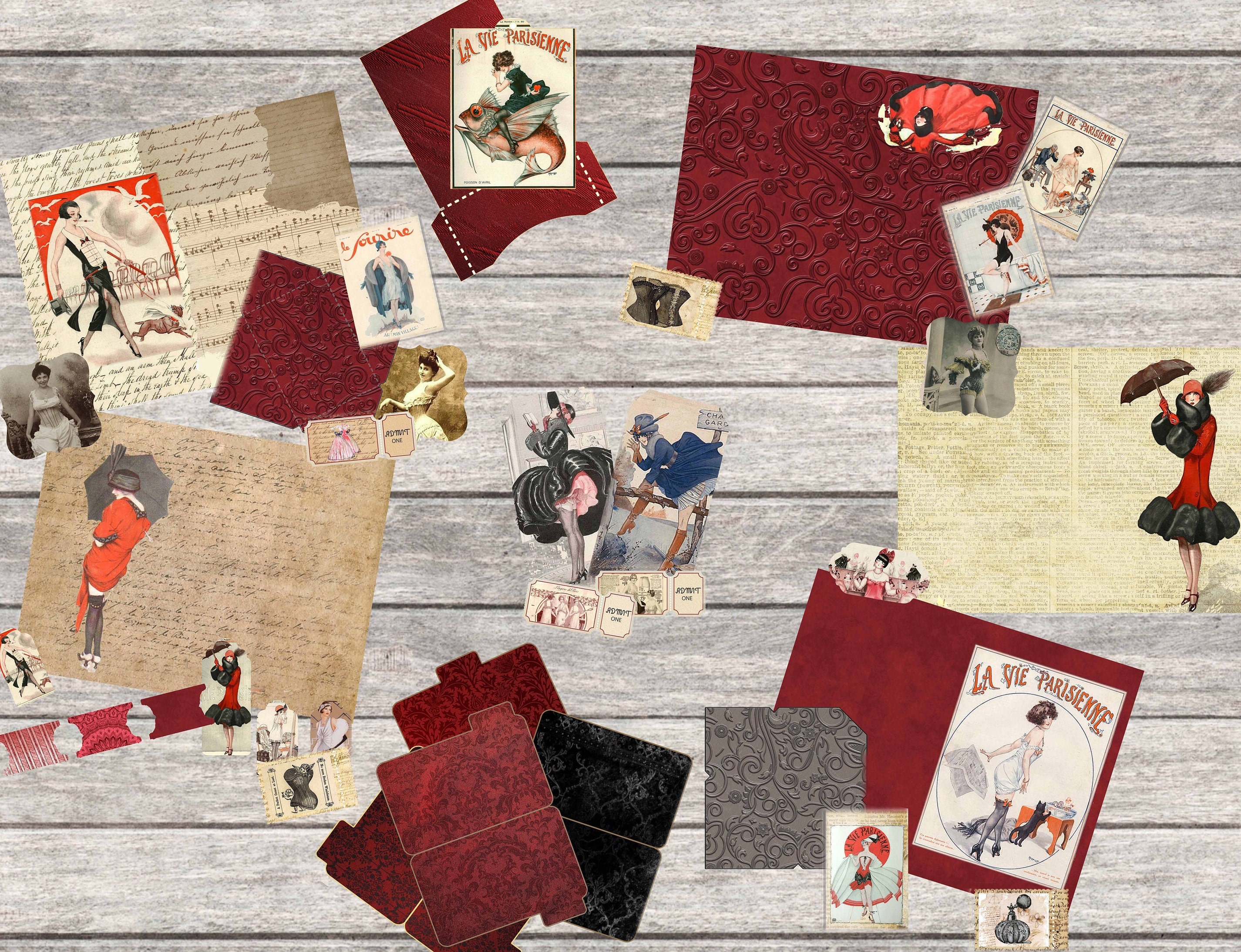 Vintage French Traveler's Journal Kit, Retro Journal Ephemera, Vacation ...