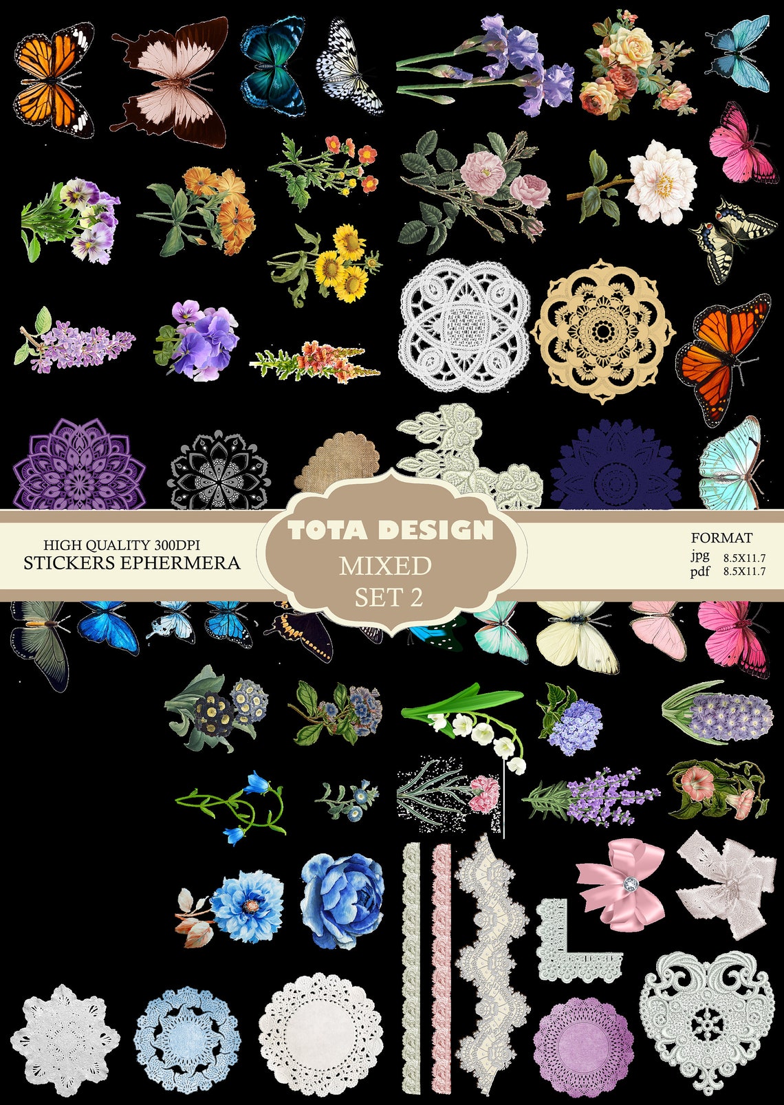 Printable Floral Mix2 Digital Stickers Collage Sheet Junk - Etsy