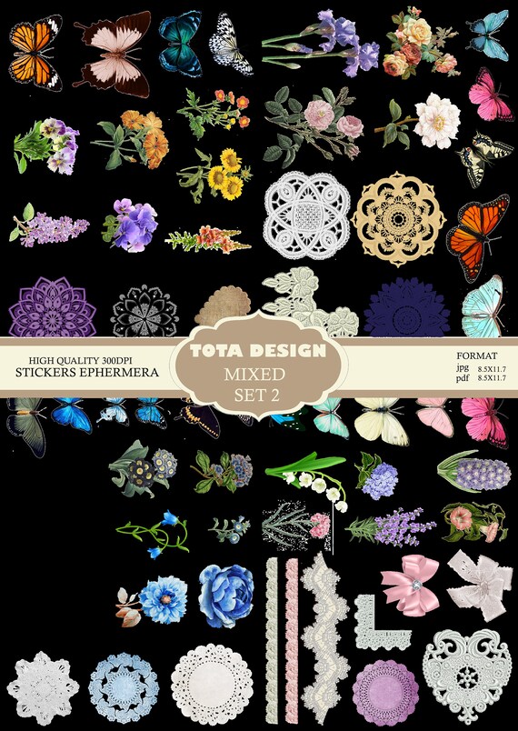 Printable Floral Mix2 Digital Stickers Collage Sheet Junk - Etsy