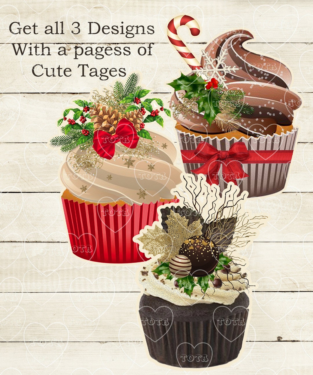 Christmas Cupcakes Clipart, Cupcake Art, Winter Art, Digital Art ...