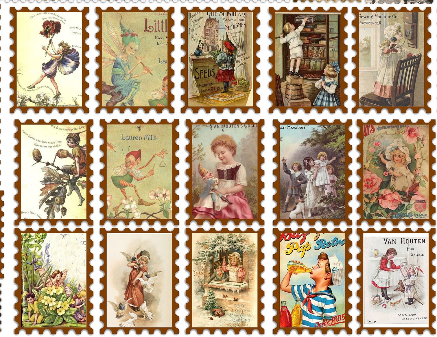 Vintage Kids Postage Stamps Printable Sheet, Vintage Collage Sheet ...
