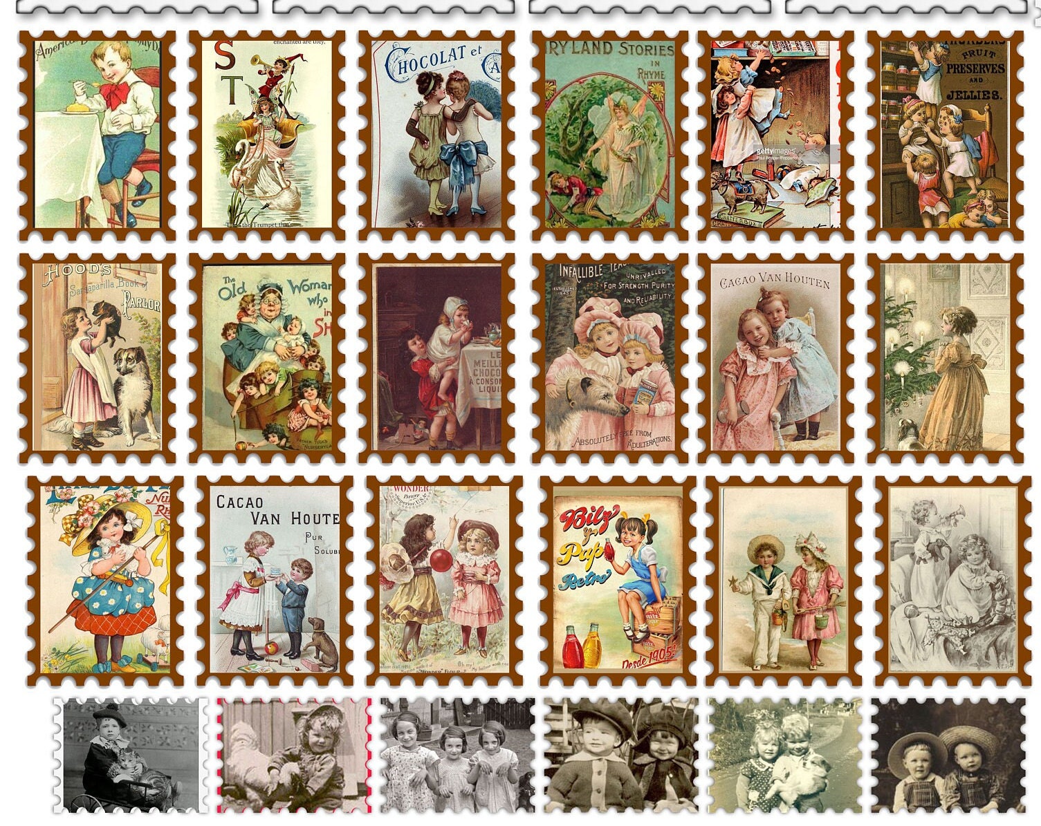Vintage Kids Postage Stamps Printable Sheet, Vintage Collage Sheet ...