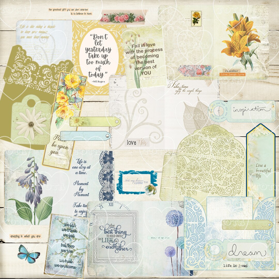 Inspirational Junk Journal, Journal Words & Quotes, Stickers, Flowers ...