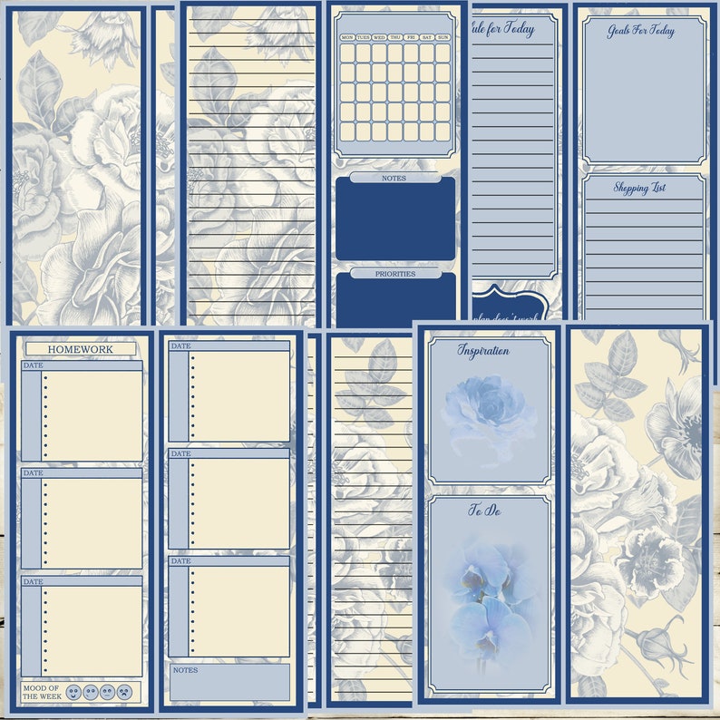 Skinny Planner Pages, Junk Journal, Tall, Kit, Neutral, Calendar ...