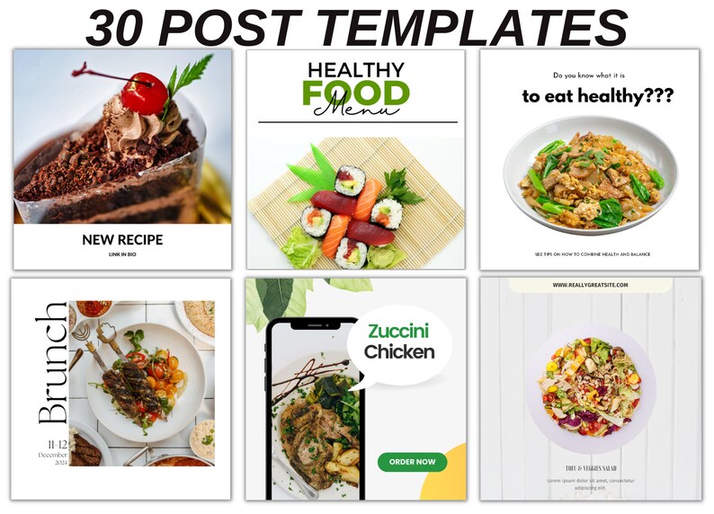 FOOD INSTAGRAM POSTS Template Bundle White Clean Cooking - Etsy