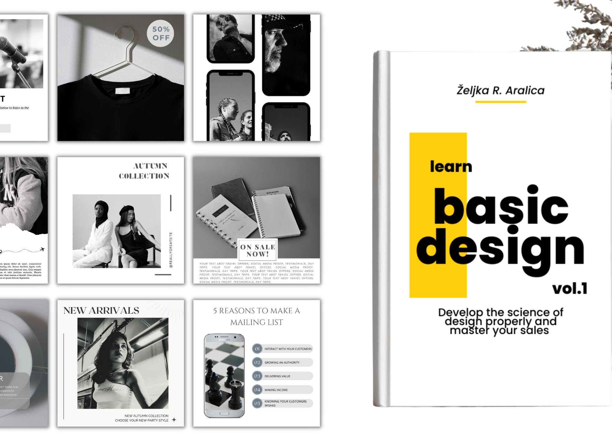 BLACK and WHITE INSTAGRAM Posts Template Bundle Minimal Clean ...