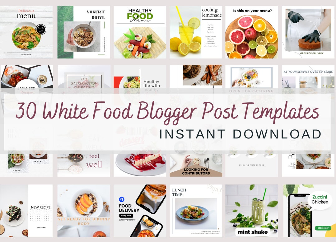 FOOD INSTAGRAM POSTS Template Bundle White Clean Cooking Recipe ...