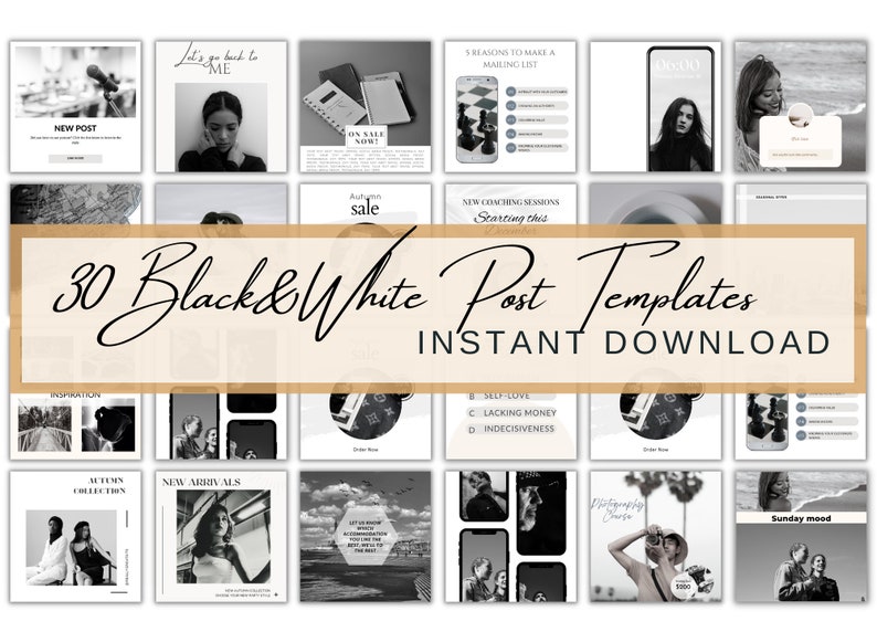 BLACK and WHITE INSTAGRAM Posts Template Bundle Minimal Clean ...