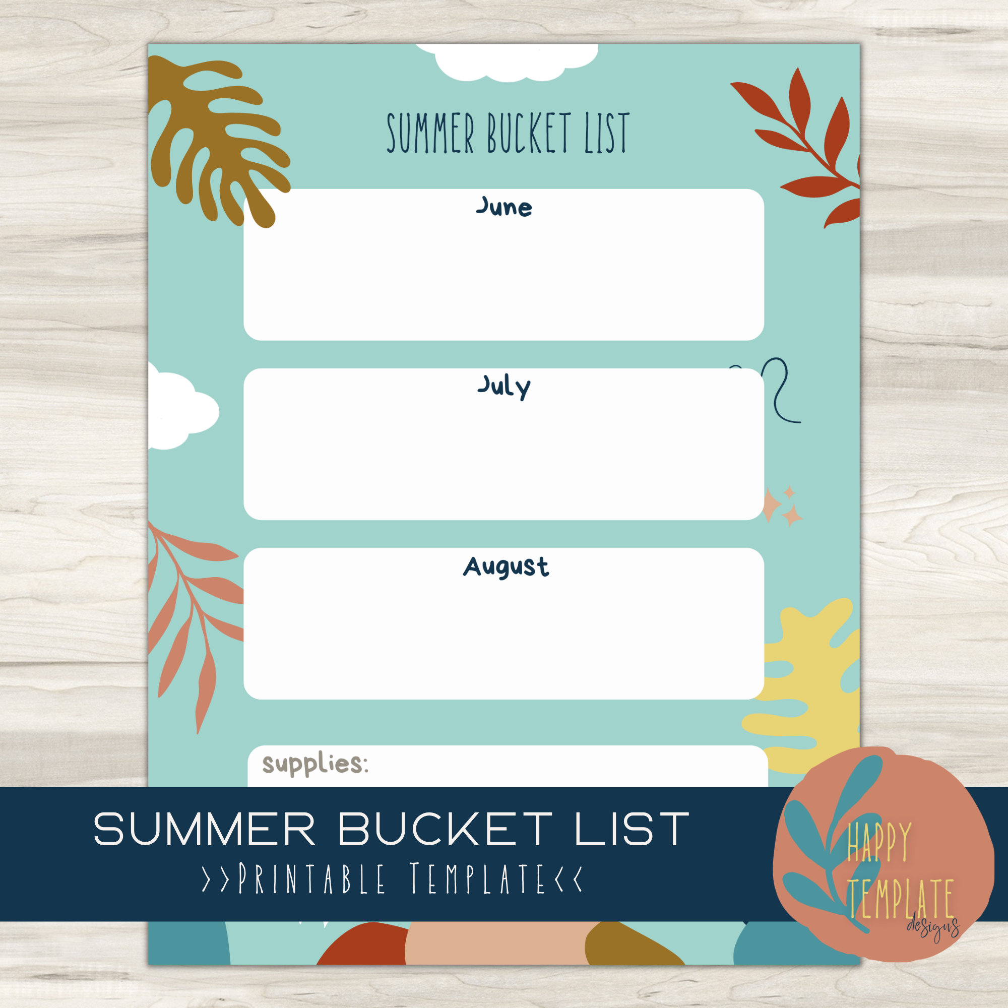 Summer Bucket List Template, Printable Bucket List, Summer Planning ...