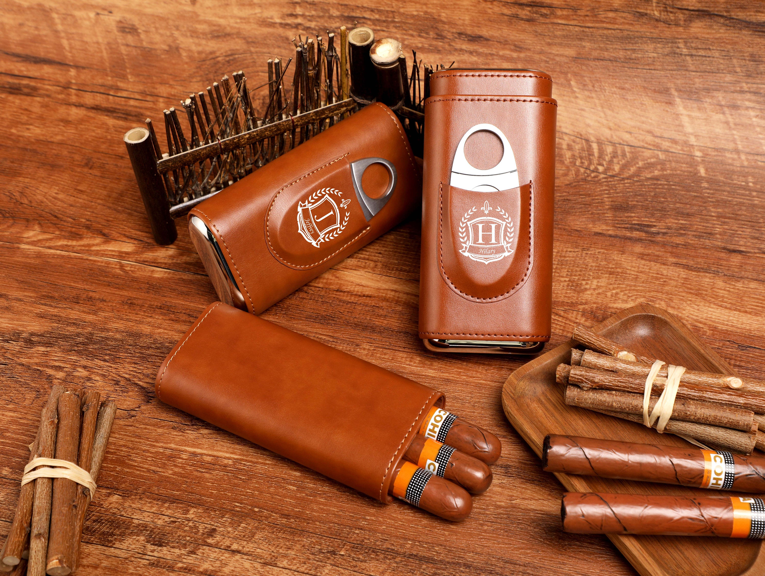 Custom Cigar Case With Name Leather Cigar Case With Cutter - Etsy Australia