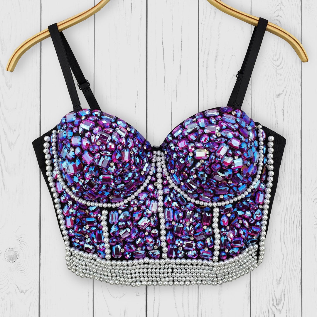 Burning Man Crystal Diamond Embellished Corset Bustier Purple - Etsy