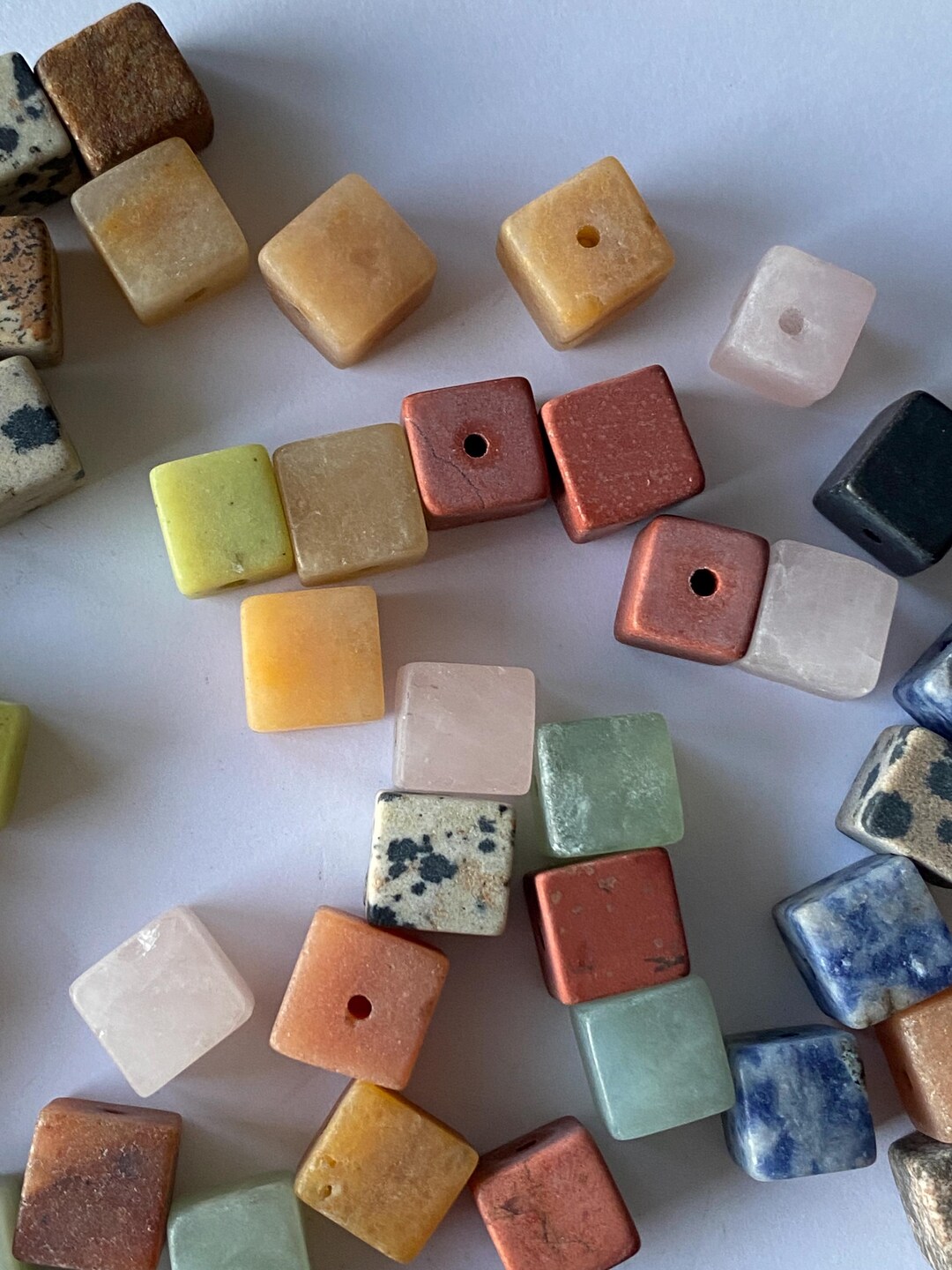 Gemstone Cubes, Cube Strand, Jasper Cubes, Jasper Strand, Rose Quartz ...