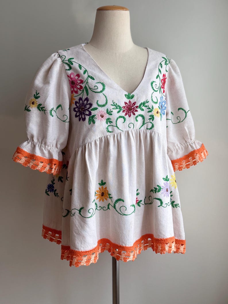 Handmade Top From Vintage Embroidered Tablecloth – Upcycled Fashion ...