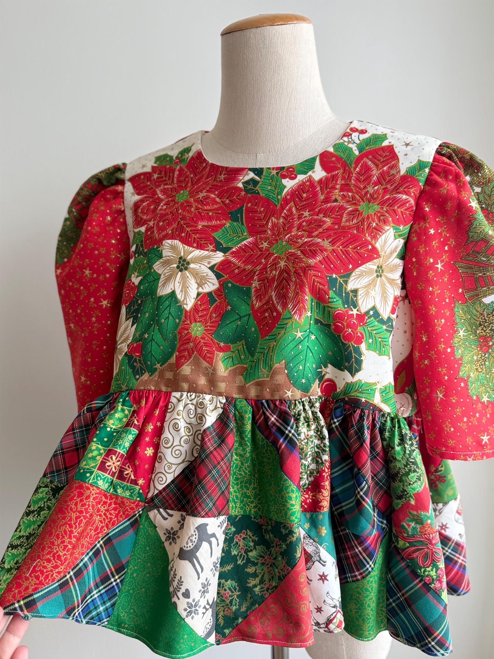 Handmade Festive Patchwork Two-piece Set — Peplum Puff-sleeve Top ...