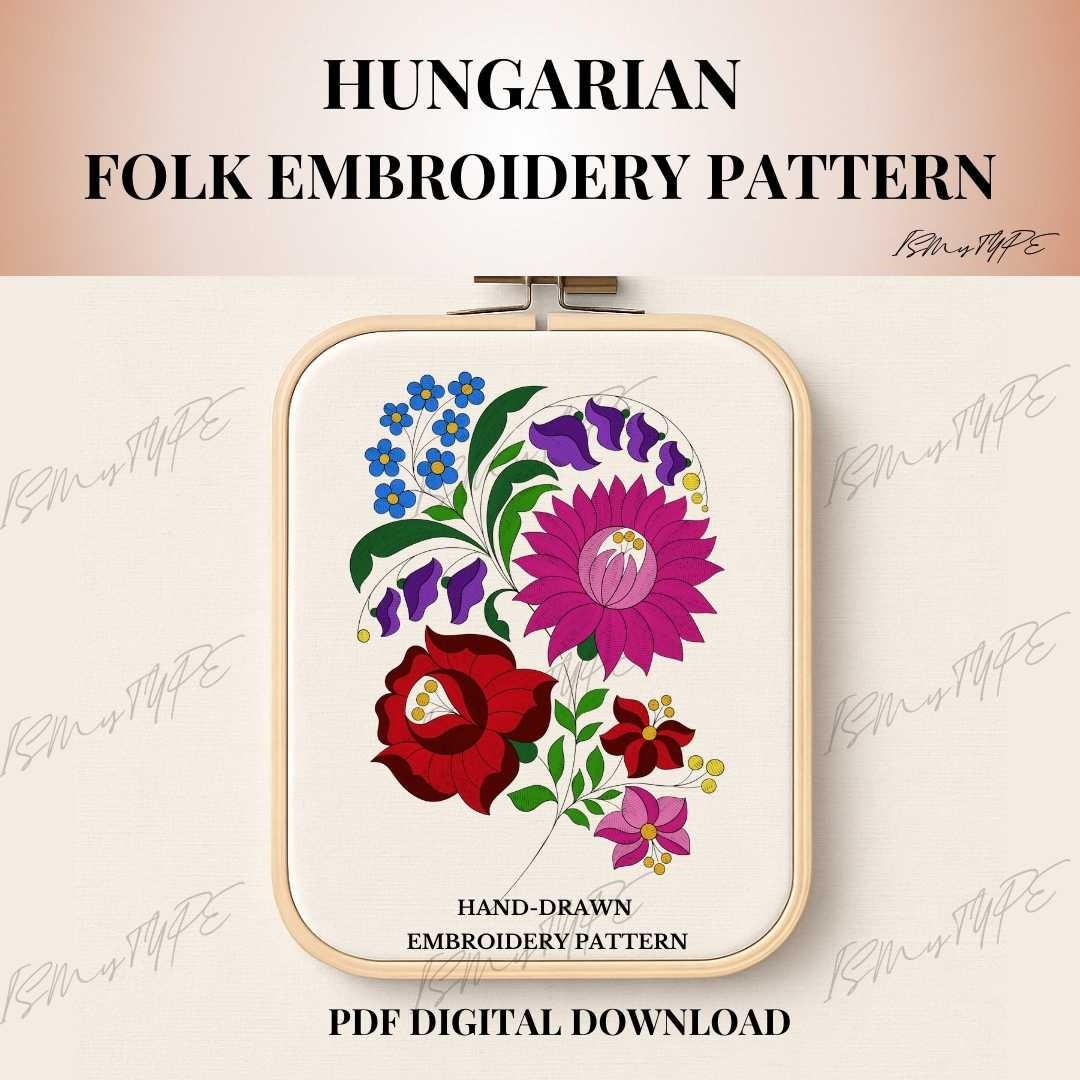 Hungarian Folk Embroidery Pattern – Printable PDF | Wall Art Floral ...