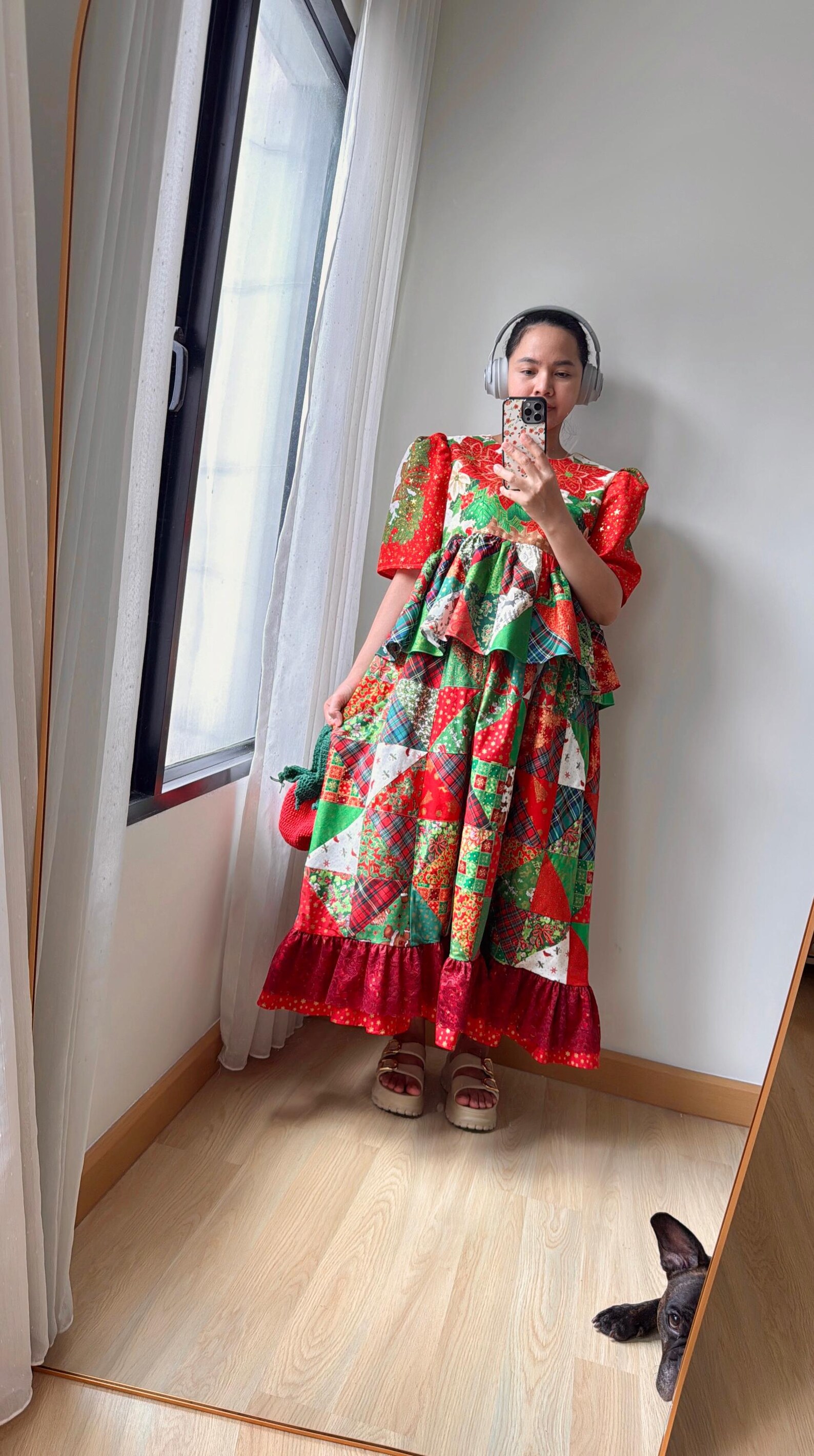 Handmade Festive Patchwork Two-piece Set — Peplum Puff-sleeve Top ...